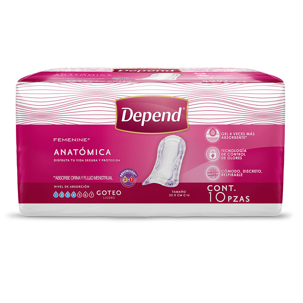 Depend® Femenine® Toalla Anatómica Caja de 10 Paquetes